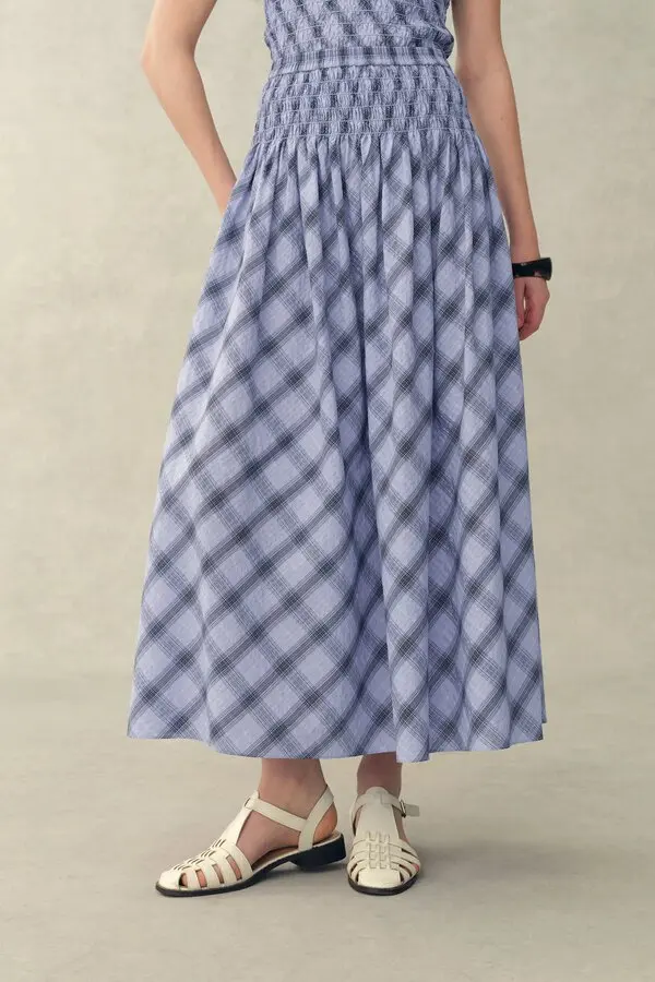 Fabrique Crystal Smocked A-line Plaid Skirt - Blue