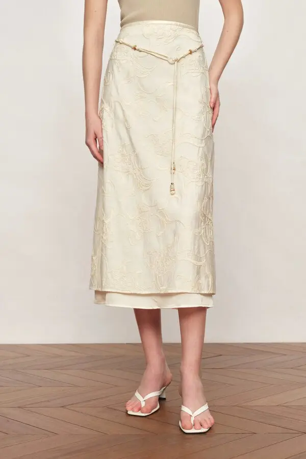 Fabrique Korin Koi Embroidered Midi Skirt - Yellow