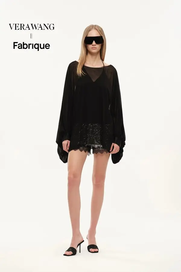 Fabrique Whisper Sheer Knit Cami And Shrug Set - Black