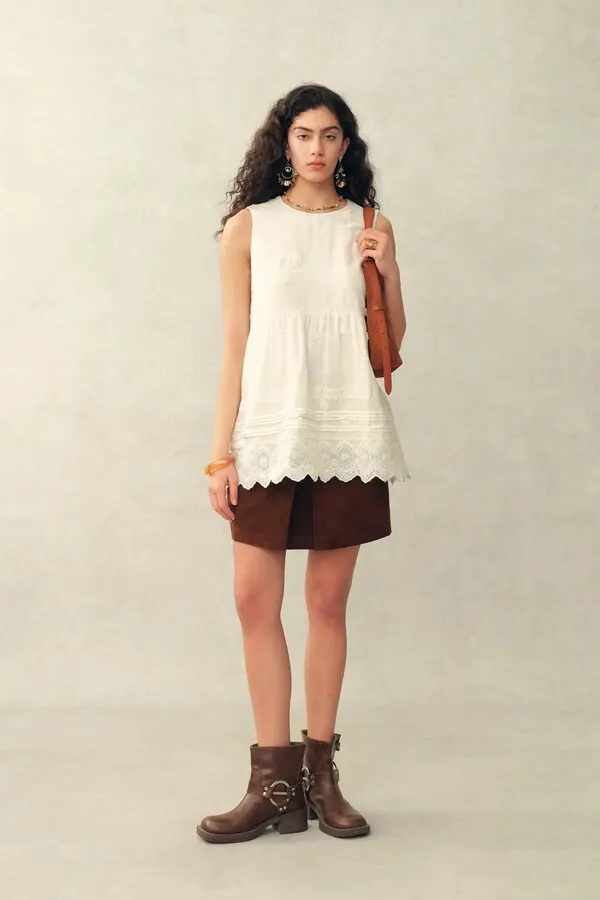Fabrique Doris Lily-of-the-valley Lace Sleeveless Top In Silk Linen Blend - White