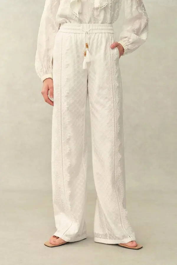 Fabrique Ava Floral Lace Wide-leg Pants - White