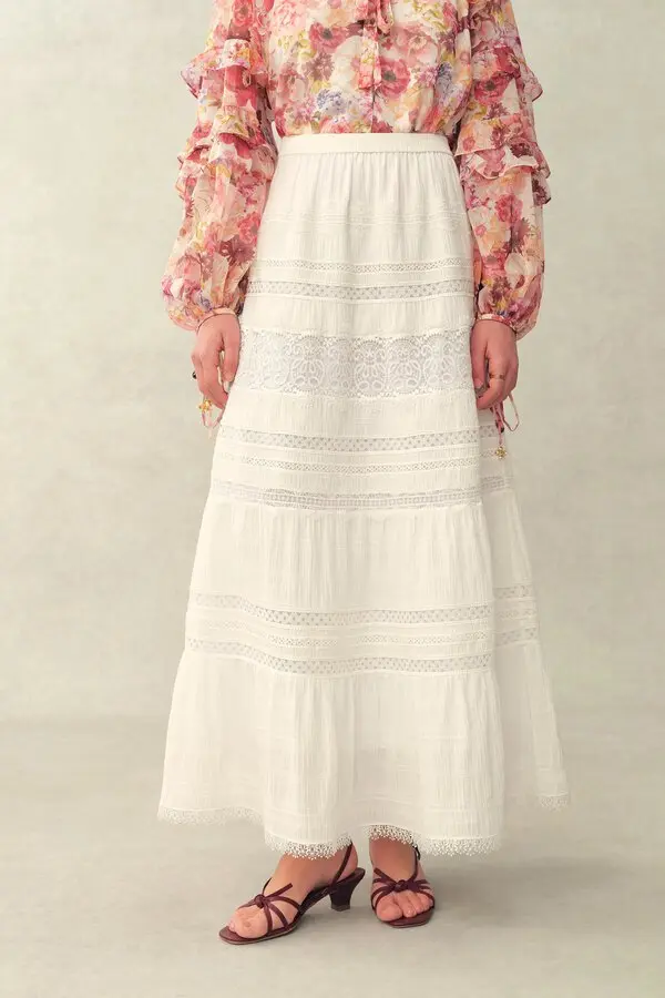 Fabrique Liora Boho Lace Maxi Skirt - White