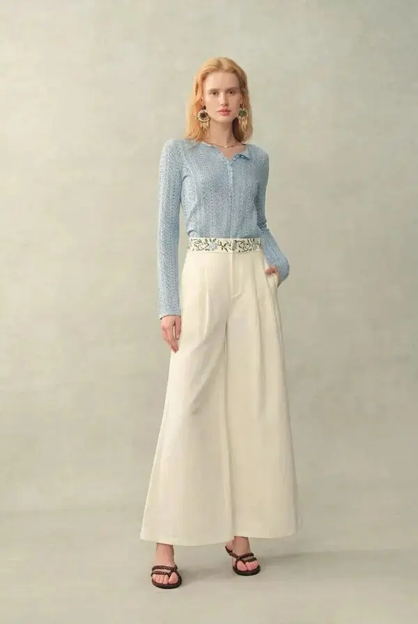 Fabrique Barbara Scalloped Cotton Knit Top - Blue