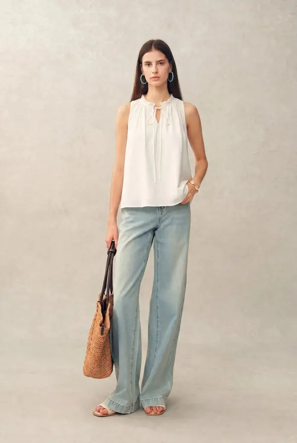 Fabrique Rosalind Sleeveless Top With Ruffle Neck Tie