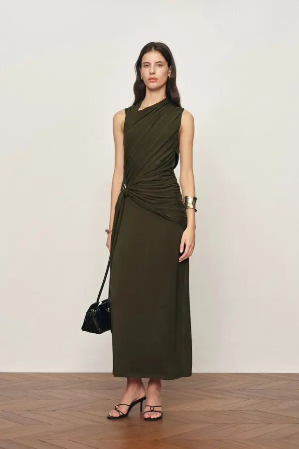 Fabrique Asymmetrical Draped Wool Blend Knit Dress - Green