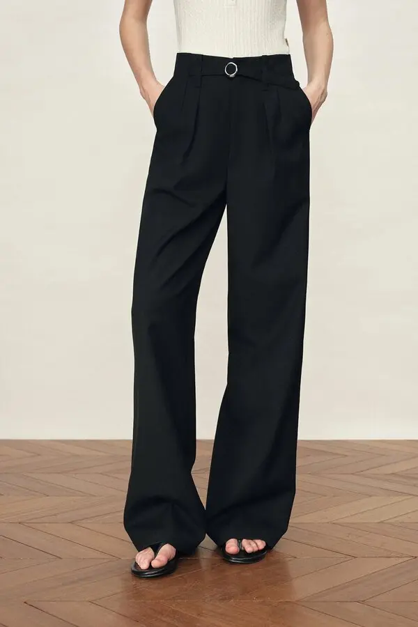 Fabrique Ronan Belt-detail Tailored Trousers In Sheep Wool