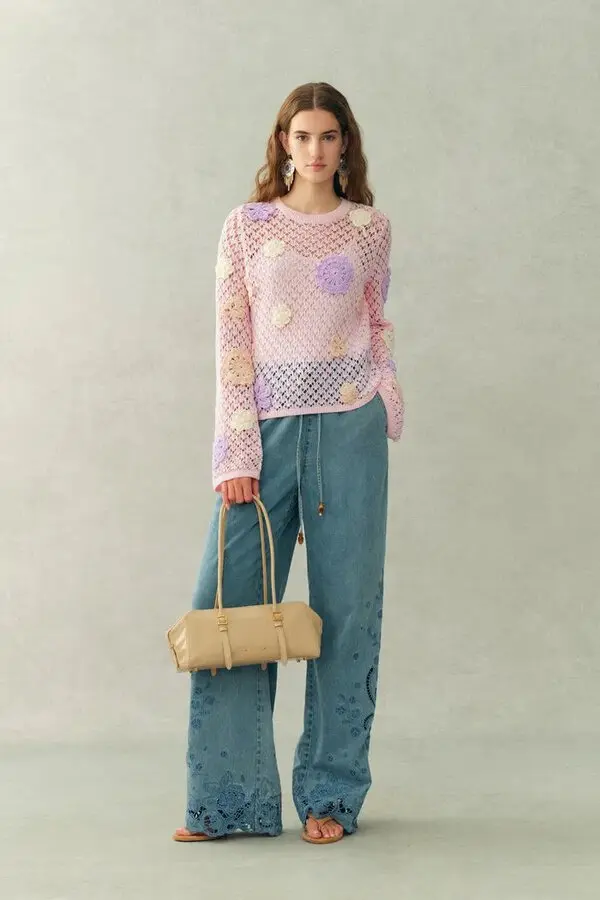 Fabrique Hand-crochet Sweater With Floral Appliqués