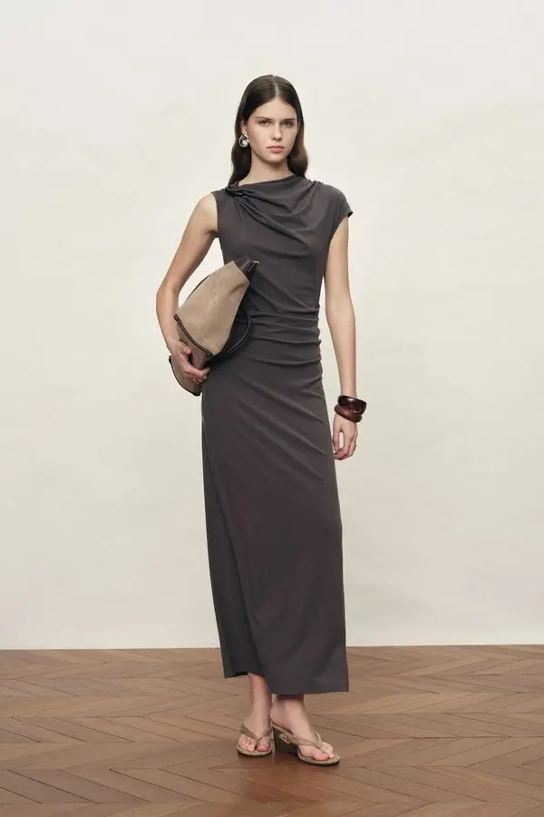 Fabrique Elara Ruched Dress In Tencel Wool Blend