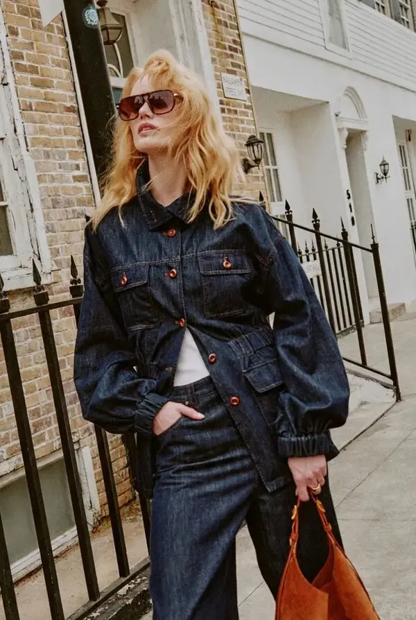 Fabrique Solene Fitted Denim Jacket With Elasticated Waist - Blue