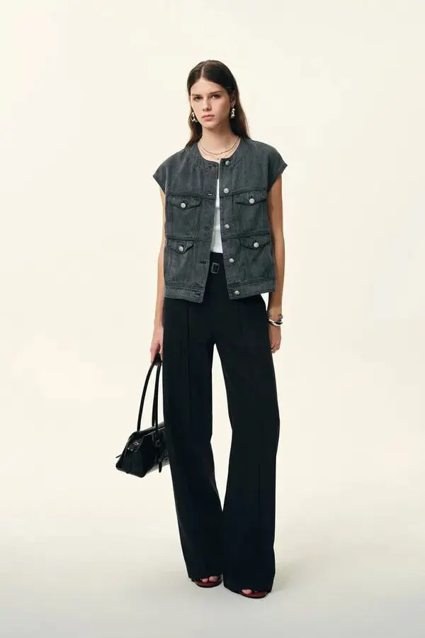 Fabrique Drew Washed Gray Collarless Denim Vest