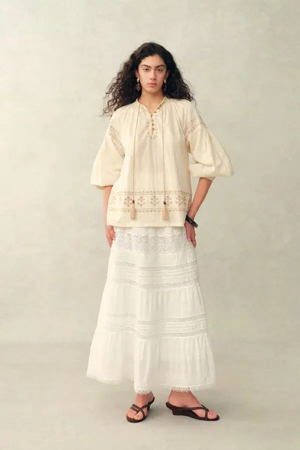 Fabrique Bailey Smocked Embroidered Crepe Cotton Shirt
