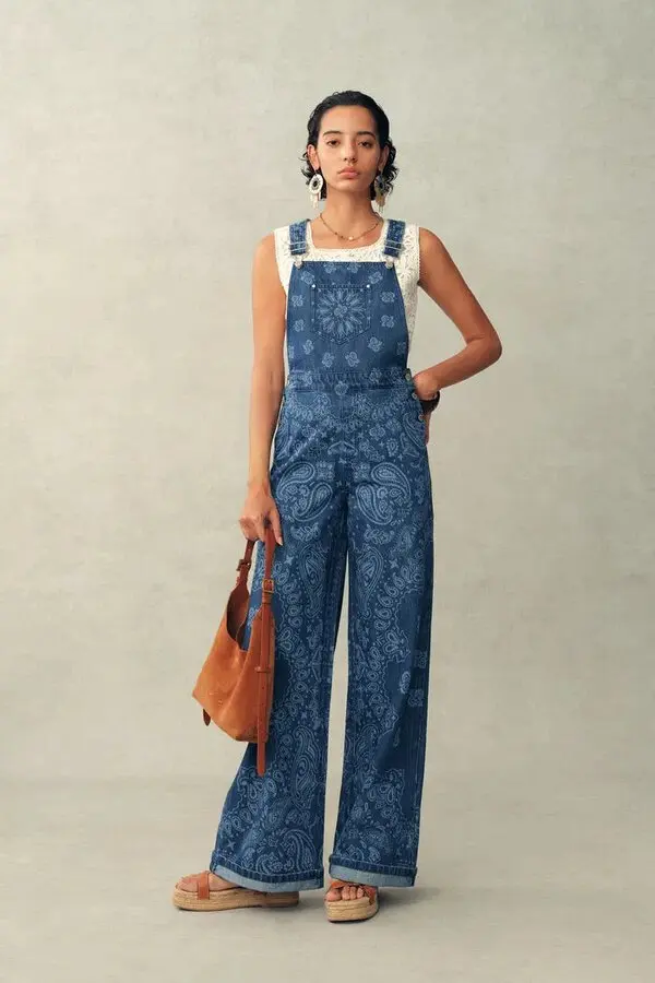 Fabrique Hazel Laser-print Paisley Denim Overalls - Blue