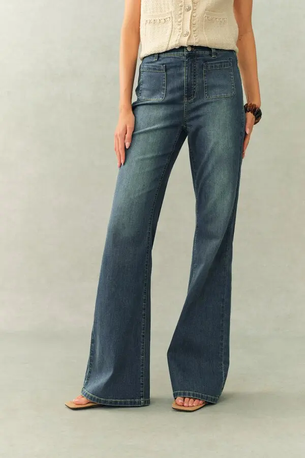Fabrique Sita French Style Denim Flare Jeans - Blue
