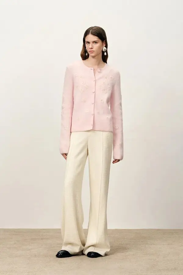 Fabrique Letitia Hand Embroidered Floral Cardigan In Wool Alpaca Knit