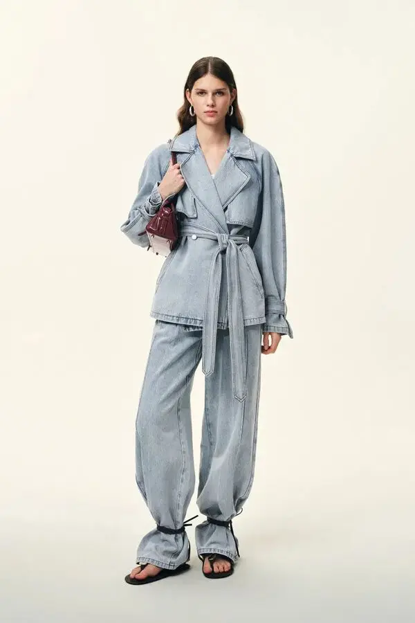 Fabrique Calista Belted Trench Coat In Lightweight Cotton Denim