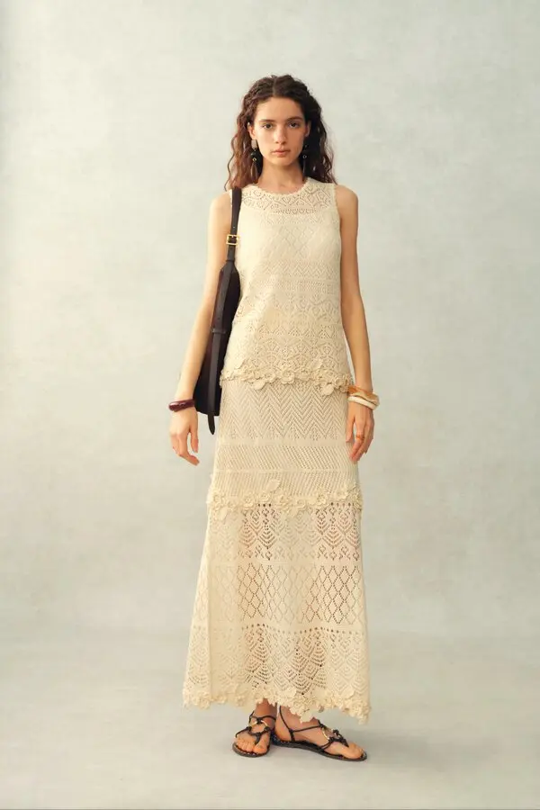 Fabrique Beatrice Linen Knit Crochet Floral Set - White