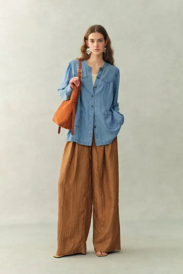Fabrique Simone Smocked Tencel Denim Shirt