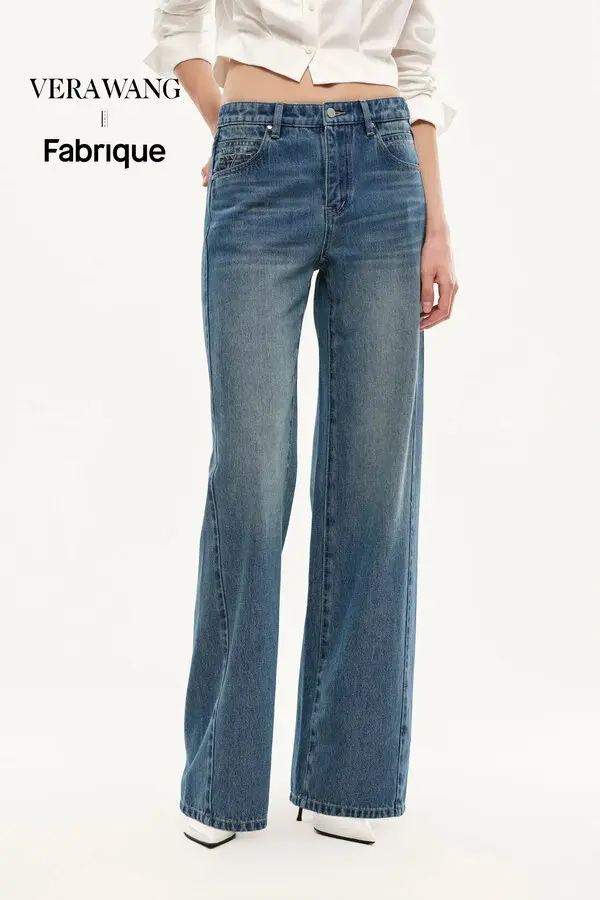 Fabrique Straight Leg Jeans In Vintage Wash Cotton Denim