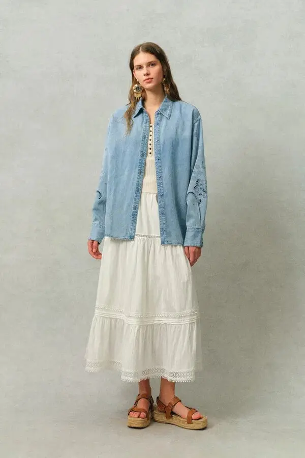 Fabrique Vinetta Embroidered Cotton-linen Denim Shirt