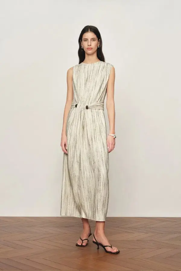 Fabrique Felicia Sleeveless Textured Stripe Maxi Dress - Multicolor