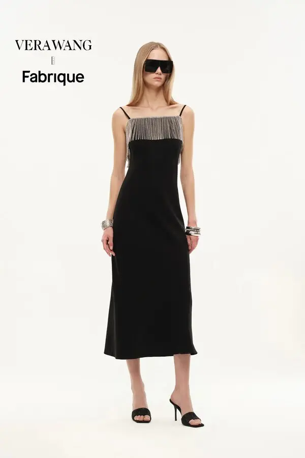 Fabrique Viscose Acetate Blend "nocturne" Embellished Maxi Slip Dress - Black