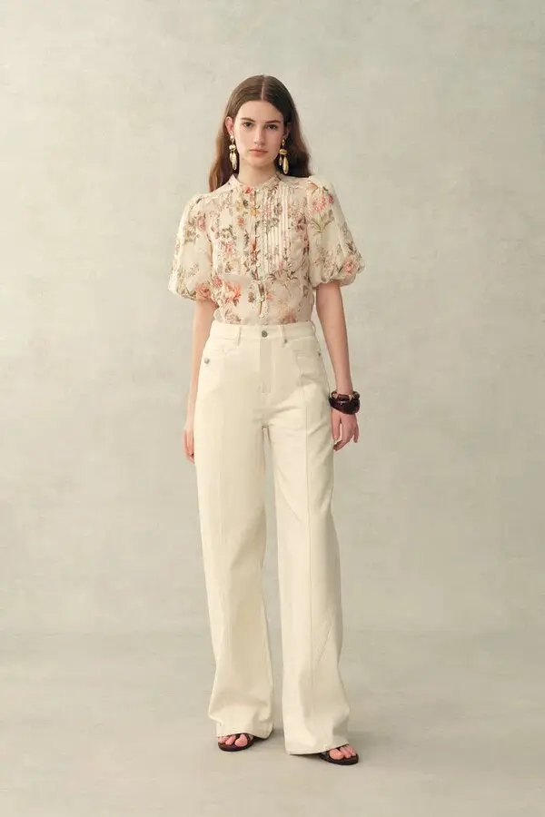 Fabrique Floris Floral Print Sheer Lace Top