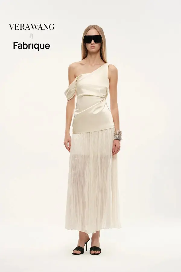 Fabrique Aura One-shoulder Ruched Pleated Maxi Dress In Mulberry Silk - White