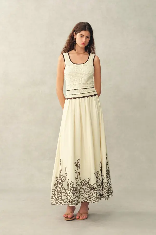 Fabrique Vittra Sleeveless Embroidered Crochet Knit Dress - Yellow