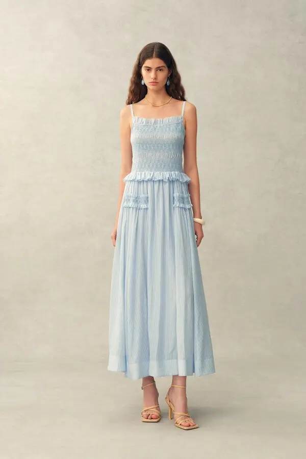 Fabrique Cirra Smocked Stripe Cami Dress - Blue