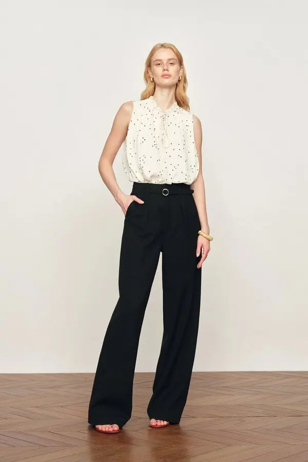 Fabrique Anaïs Polka Dot Sleeveless Silk Georgette Blouse