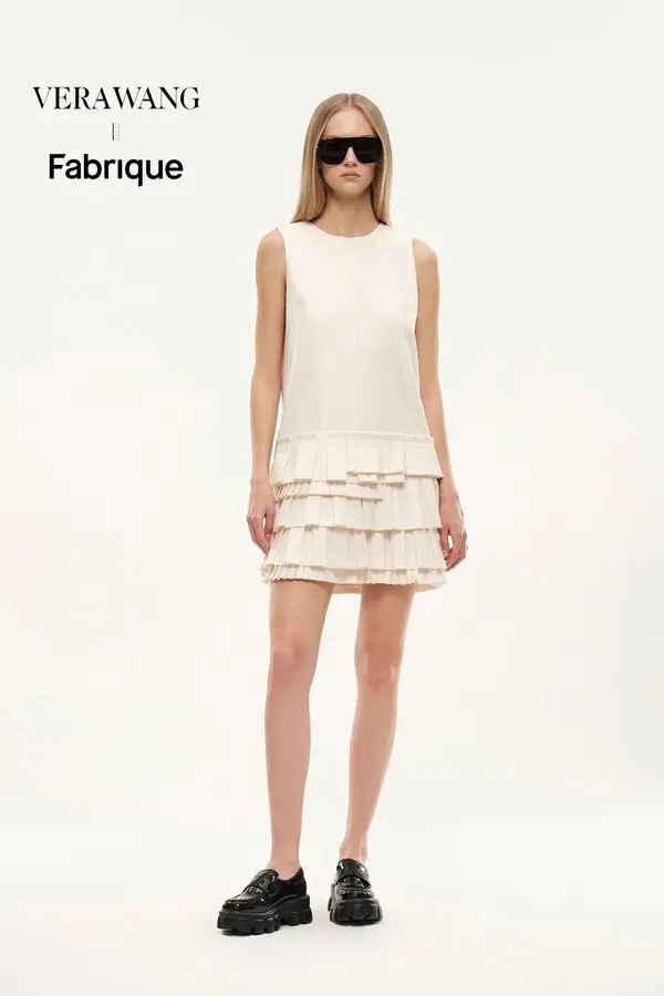 Fabrique Alice Layered Asymmetric Accordion Dress - White