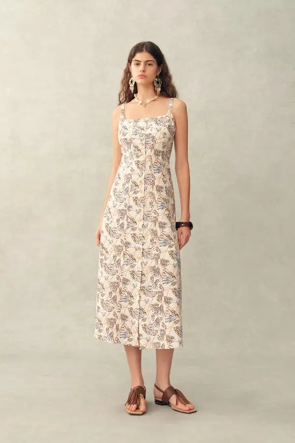 Fabrique Scarlett Handpainted Waterlily Cotton Dress - Multicolor