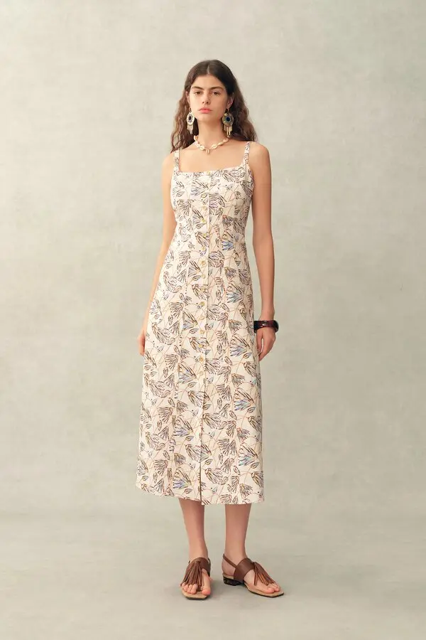 Fabrique Scarlett Handpainted Waterlily Cotton Dress - Multicolor