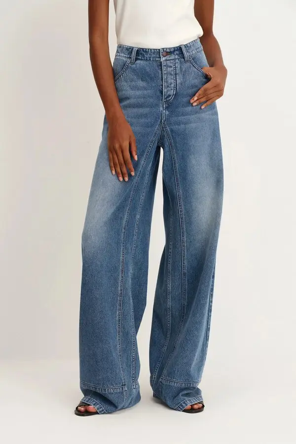 Fabrique Glaire Zip Fly Straight Wide Leg Jeans In Lyocell Denim - Blue