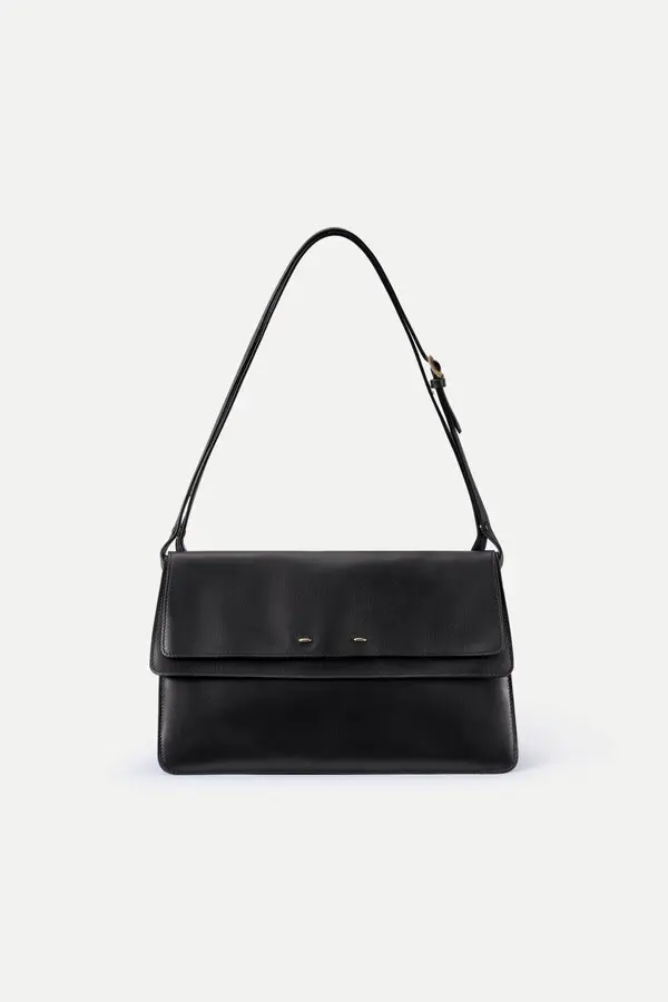 Fabrique Soft Rialto Double Flap Shoulder Bag In Nappa-finish Top-grain Cowhide - Black