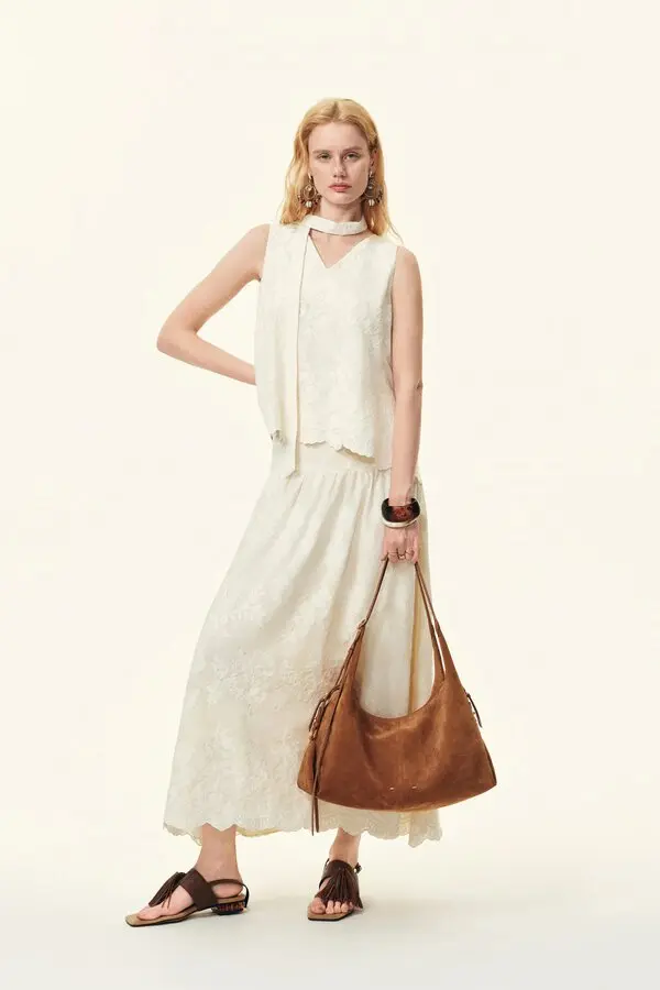 Fabrique Viola Lace Ribbon Sleeveless Top And Maxi Skirt Matching Set - White