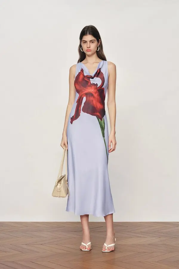 Fabrique Cersei Iris Print Cowl Neck Sleeveless Dress