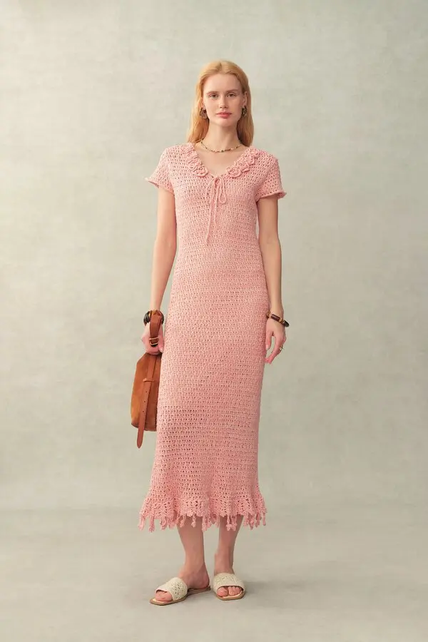 Fabrique Yori Hand Crocheted Cotton Dress - Pink