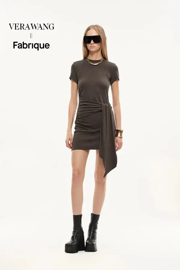 Fabrique Cotton Knit Tie Waist Dress - Grey
