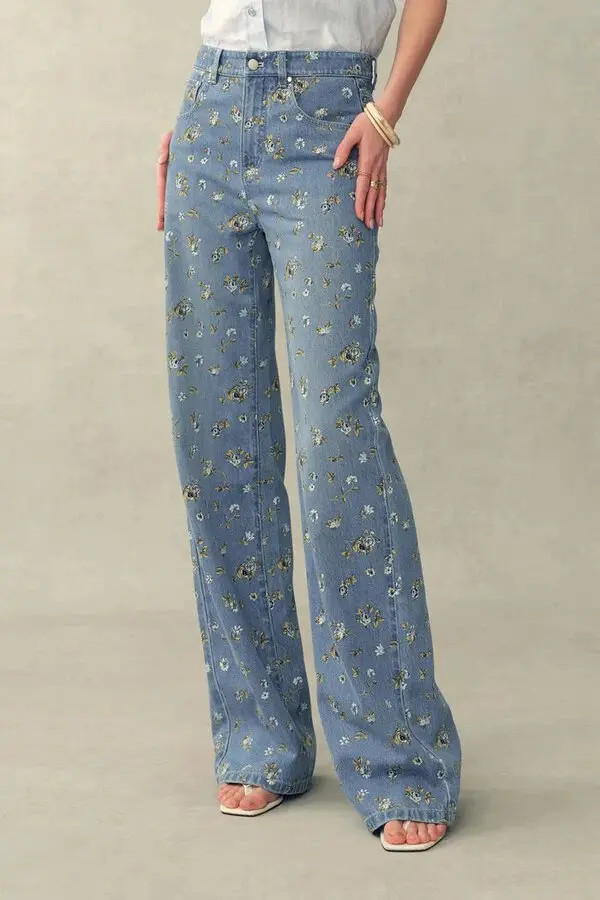 Fabrique Dorel Floral Print Straight Leg Jeans - Multicolor