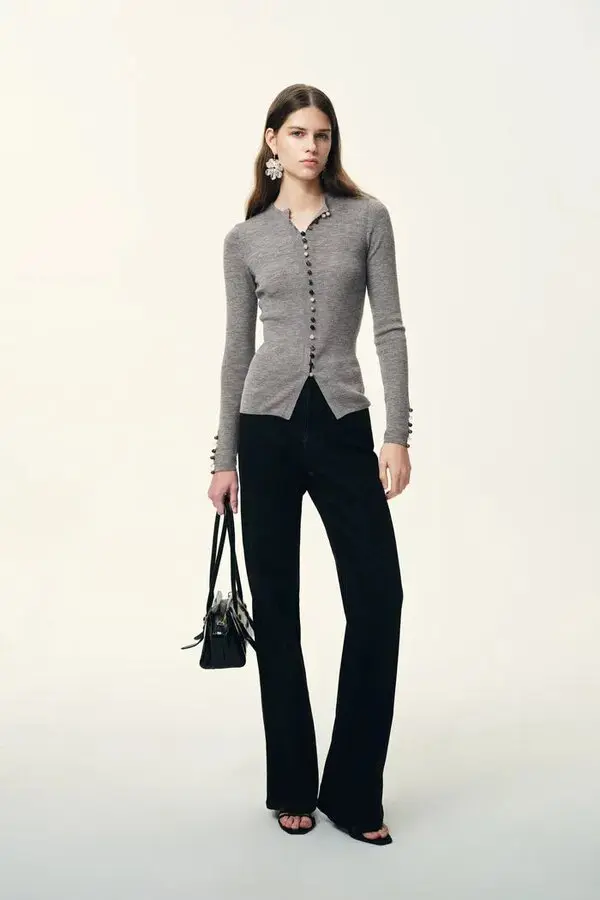 Fabrique Kaia Slim Fitted Top In Dense Rib Knit With Mixed Color Buttons