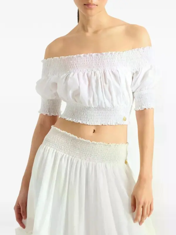 Balmain Off-the-shoulder Smocked Poplin Blouse