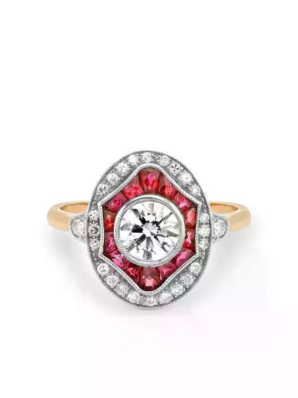 PRAGNELL 18kt Yellow Gold Art Deco Diamond And Ruby Ring - Silver