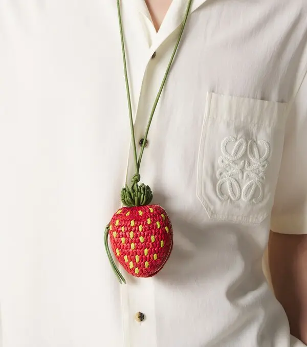 Loewe Strawberry Raffia Coin Purse