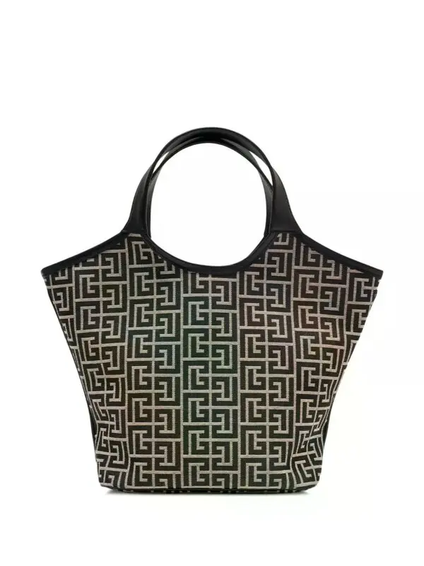 Balmain Monogram Leather Trim Tote Bag