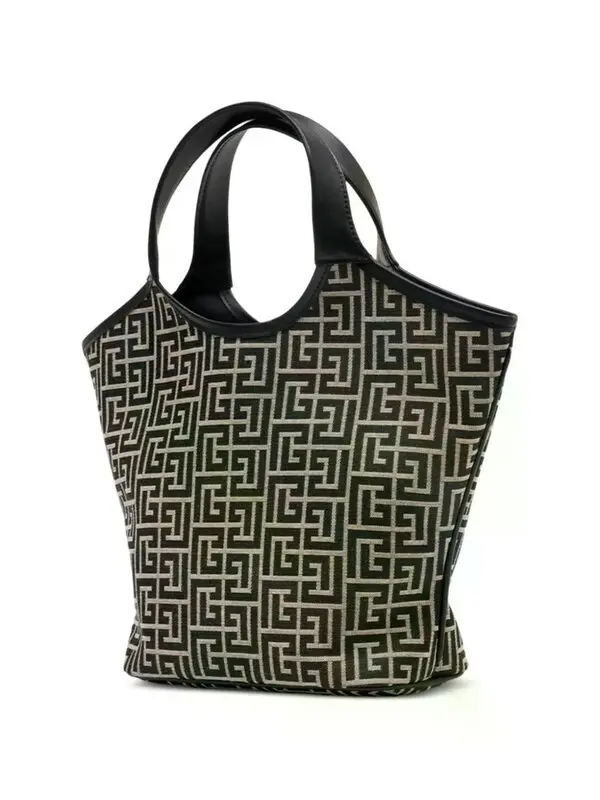Balmain Monogram Leather Trim Tote Bag