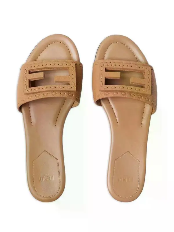 Fendi Baguette Leather Flat Sandals - Brown