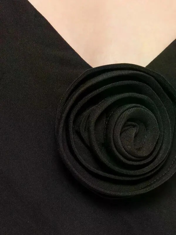 NISSA Floral Appliqué Midi Dress - Black