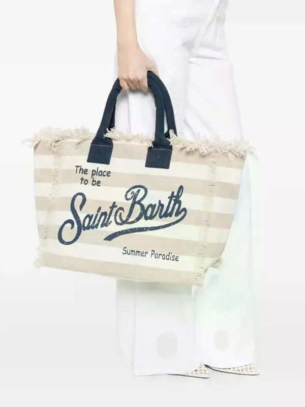 MC2 SAINT BARTH Striped Canvas Tote Bag - Neutrals