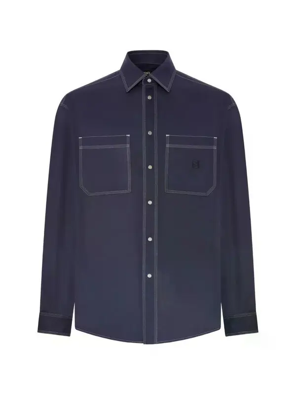 Fendi Contrast-stitch Logo-patch Shirt